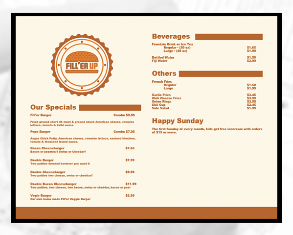 Filler up Menu | ElvisSalic.com